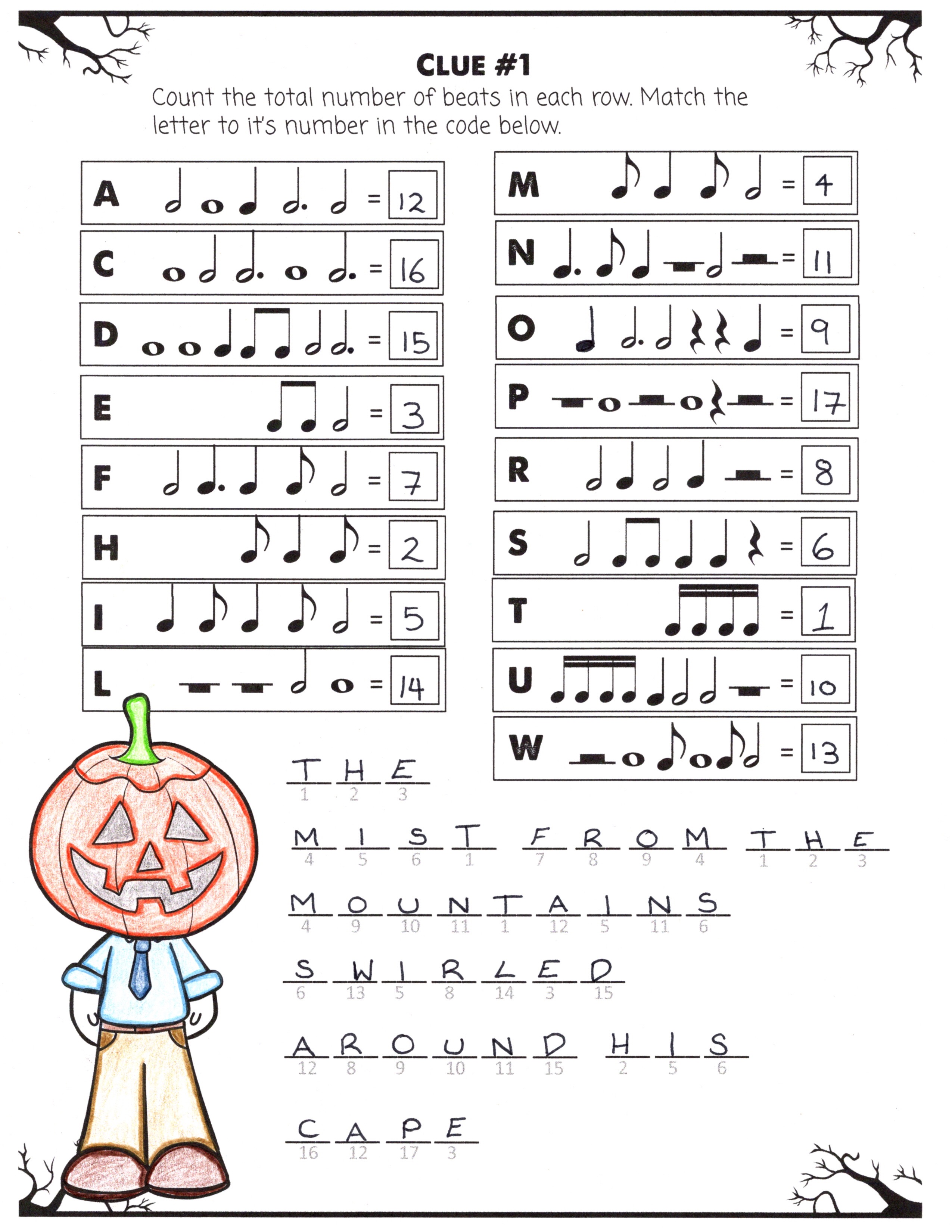 Halloween Music Worksheets Note Buster! Halloween Music Worksheets